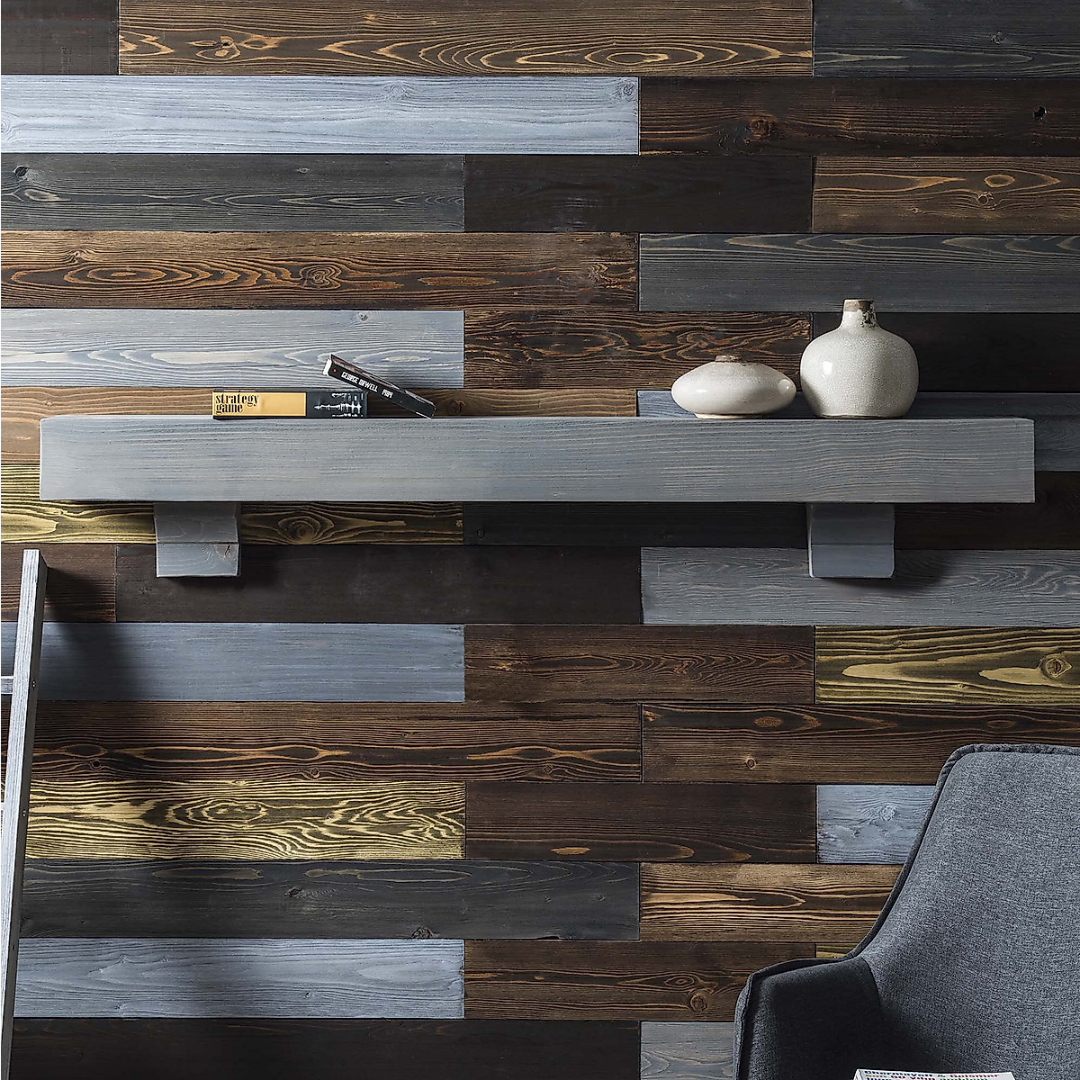 BoscoMondo Rustic Fireplace Mantel Shelf with Corbels- Pine Wood - Wall Decor, Mounted Farmhouse Shelving (72", Grey)