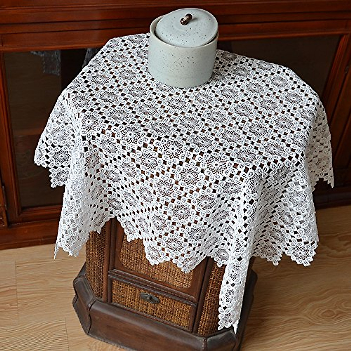 Merryfeel Tablecloth, Luxury Embroidery Lace Table Cloth Table Cover White 34 x 34 Inch