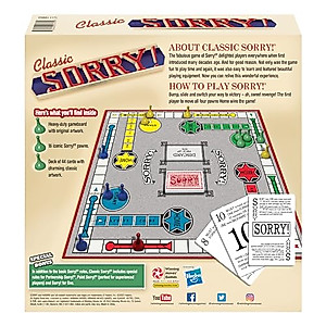 Classic Sorry With Retro Artwork and Components by Winning Moves Games USA, a Family Favorite for almost 100 Years, for 1-4 Players, Ages 6+