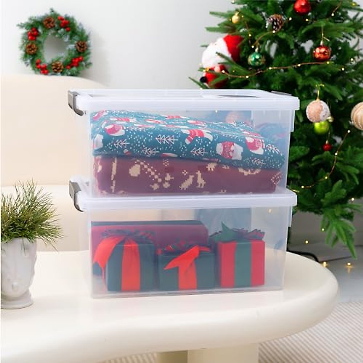 Citylife 22.2 Qt. Plastic Storage Bins with Lids Large Stackable Storage Containers for Organizing Clear Durable Storage Box, 4 Packs