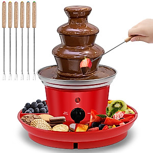 16-Ounce Chocolate Fondue Fountain, 3-Tier MINI Chocolate Fountain, Electric Melting Machine with 6PCS Fondue Fork and Removal Fruits/Nuts/Treats Serving Tray for BBQ Sauce,Ranch,Nacho Cheese,Liqueurs