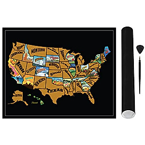 Scratch Off Map Of United States, USA State Scratch Sticker, Travel Map Gift Adventure Wall Poster For Kids Adults (States)