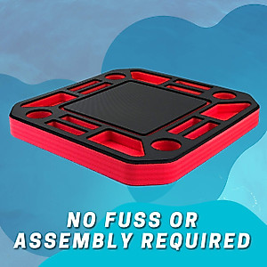 Polar Whale Floating Poker Table Red and Black Game Tray for Pool Beach Party Float Lounge Durable Foam 23 Inch Chip Slots Drink Holders with Waterproof Playing Cards Deck UV Resistant