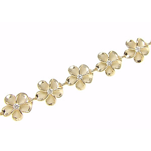 Arthur's Jewelry 925 Sterling silver yellow gold plated Hawaiian 10mm cz plumeria flower bracelet 7"