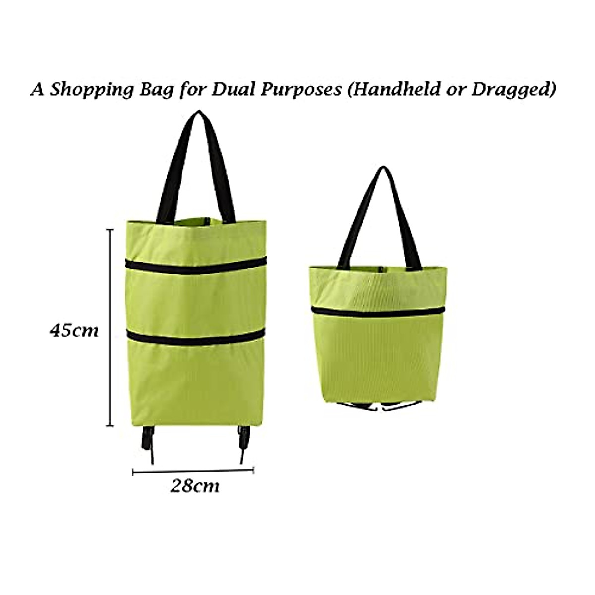 JIEOU Folding Shopping Bag With Wheels, Waterproof Grocery Carts, Reusable Portable Trolley Bags for Shopping Fruits(green)
