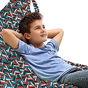 Ambesonne Geometric Lounger Chair Bag, Random Stripes Triangle Shapes Mosaic Ornament Fractal Look Contemporary Design, High Capacity Storage with Handle Container, Lounger Size, Multicolor