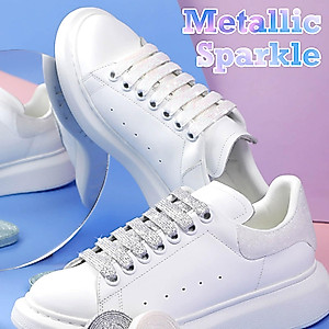 WEGOODZF Flat Glitter Shoe Laces: Metallic Light Gold Sparkle Shoelaces for Sneakers 43 inch -2Pair