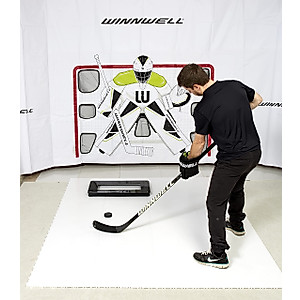 Winnwell 4Way Hockey Passing Aid - Passing & Stick Handling Trainer Suitable for On/Off Ice, Help Improve Puck Control & Shooting with Rubber Rebounder Passing Aide | Equipment Made for Kids & Adults