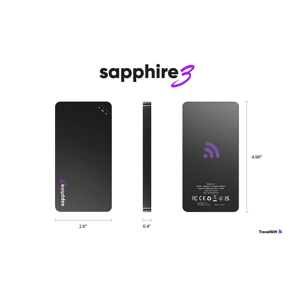 TravelWifi Sapphire 3 Mobile Hotspot, Portable WiFi Hotspot for Travel in 130+ Countries, Supports 300 Mobile Networks, Preloaded 4GB Free Global Data and 12-Hour Battery Life
