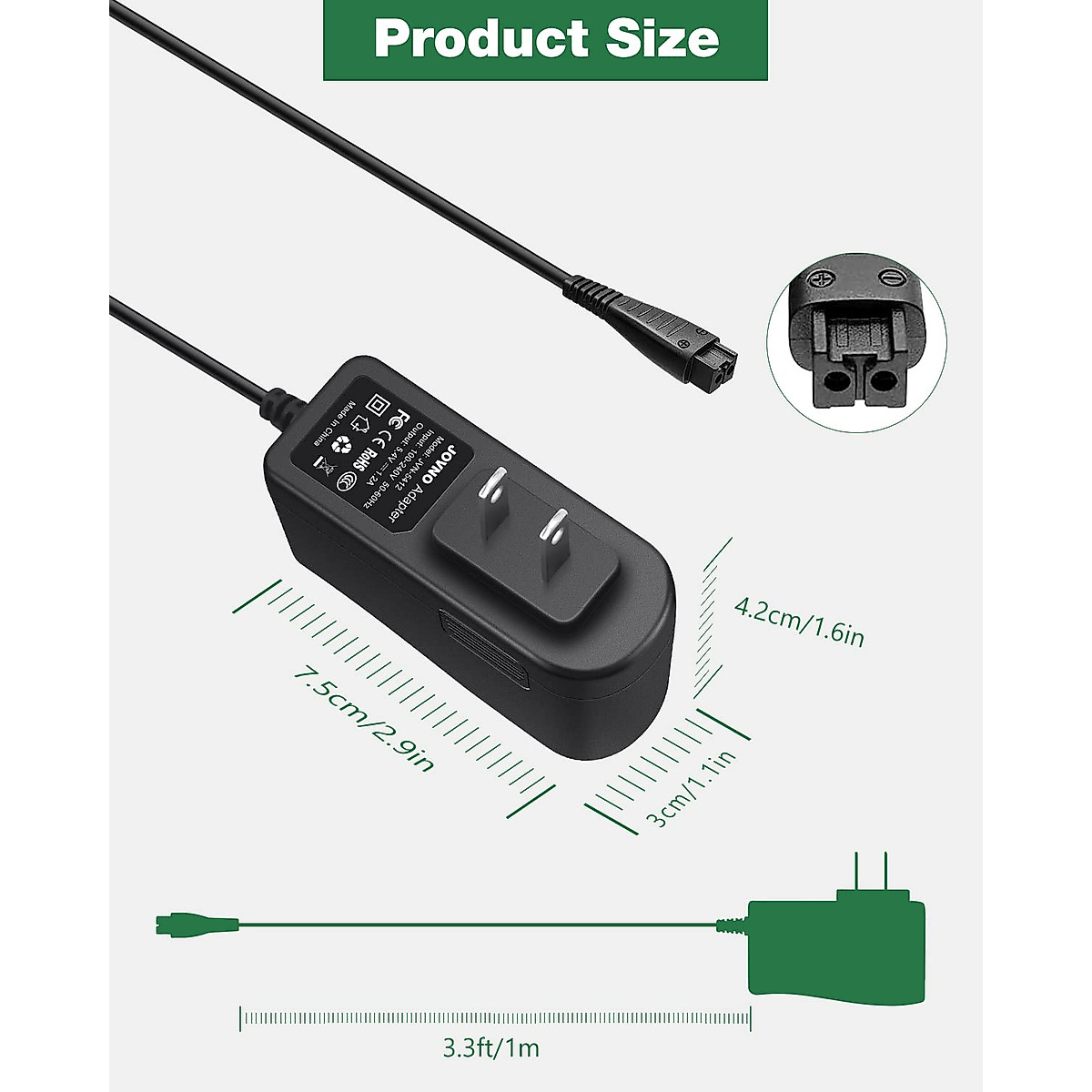 5.4V Power Cord Charger for Panasonico Shaver Arc3 Arc4 Arc5 Shaver Razor, JOVNO Adapter for ES-LV65-S ES-LA93-K ES-RT51-S ES-LA63-S ES-LV95-S RE7-87 RE7-51 RE7-59 RE7-40 RE7-68 RE7-59 Electric Blade