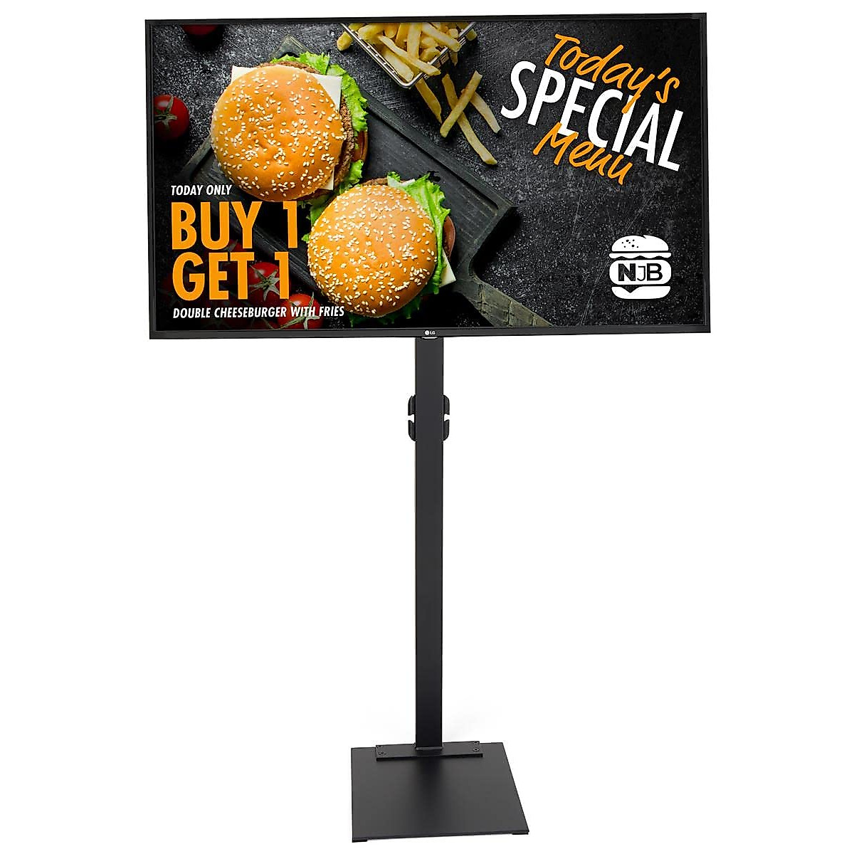 Displays2go Television Stand with Floor Mount, Steel Construction, Horizontal Orientation – Black (TVSVM3270B)