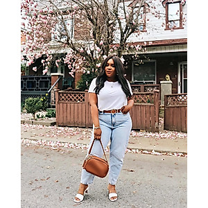 Earnda Womens Belts for Jeans Classic Oval Gold Buckle Faux Leather Waist Belt Dark Brown Medium