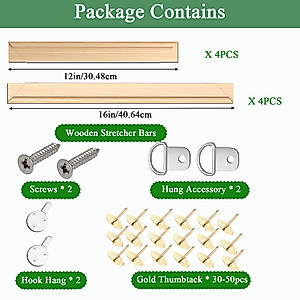 2 Pack 12"x 16" DIY Wood Canvas Stretcher Bars,Removable Canvas Frames Kit-Easy to Assemble,Wooden Frames Kit for Oil Painting,Diamond Painting,Canvas Painting and Needle Arts Supplies (12 * 16)