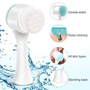 Facial Cleansing Brush, 2-in-1 Deep Cleansing Skin Keratin Silicone Manual Super Soft Massage for Face Care