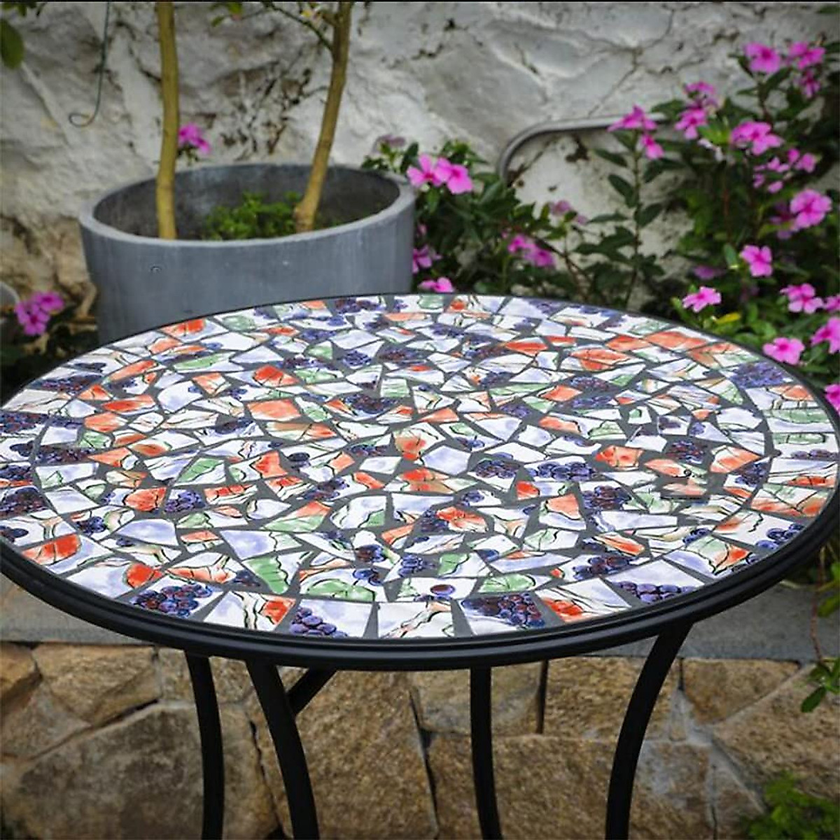 XIAOLIN Mosaic Drinks Side Table | Plant Tables Stand Outdoor Accent Table Garden Patio Tile Mosaic Inlay Top | Balcony Round Coffee Table