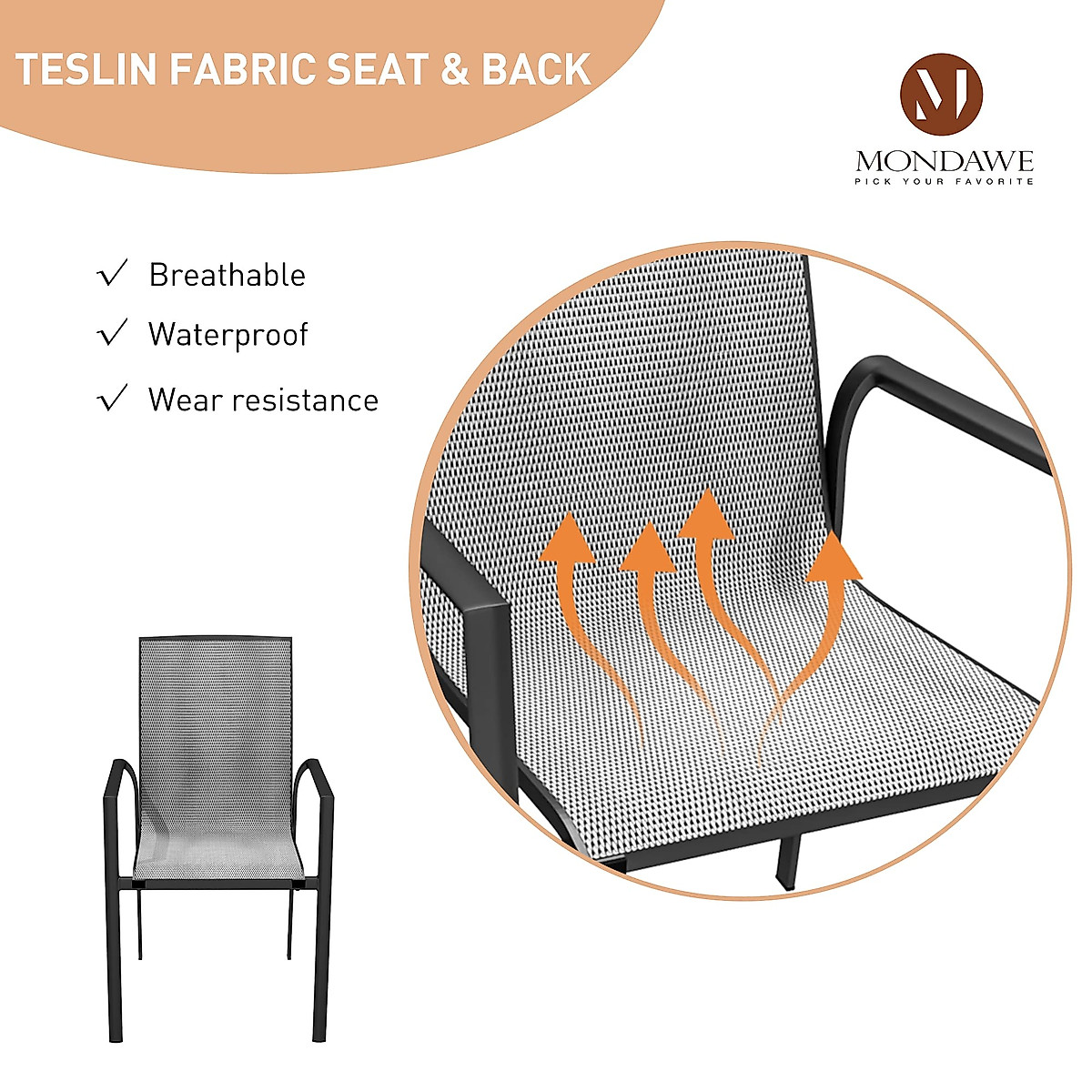 MONDAWE Textilene Outdoor Dining Chairs Cast Aluminum Sling Patio Chairs Weather Resistant High Back Lightweight Stackable Chairs for Backyard Lawn Garden - 4pcs