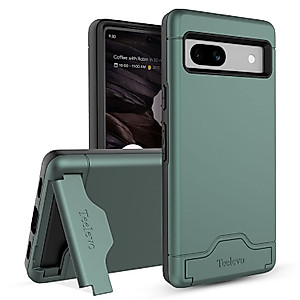 Teelevo Wallet Case for Google Pixel 7a, Dual Layer Case with Card Slot Holder and Kickstand for Google Pixel 7a - Dark Green