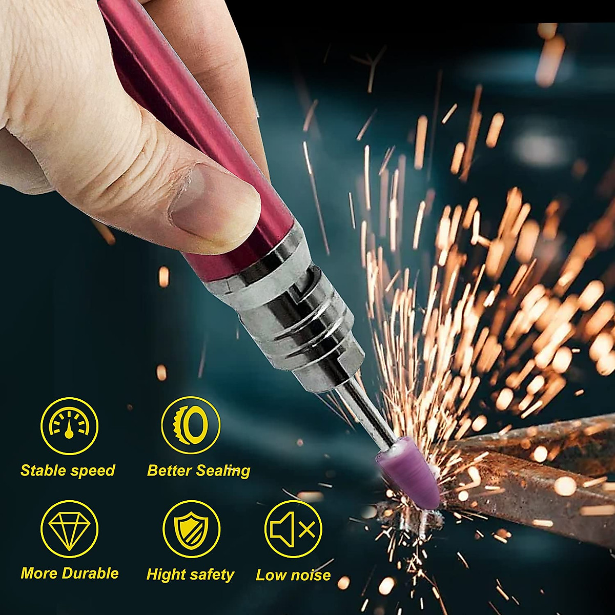 3mm Air Micro Grinder Air Micro Die Grinder Kit,High Speed Professional Light Weight Heavy Duty 65,000 RPM Pneumatic Micro Air Pencil Grinder Polishing Tool