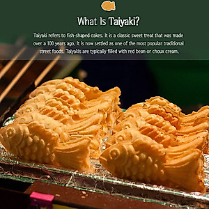 Taiyaki Pan, Japanese Non Stick Fish Shaped Pancake Double Baking Pan with Handle, Waffle Cake Maker Pan for Home DIY Cooking Party Dessert, Cook Up to 4 Pastry Dough