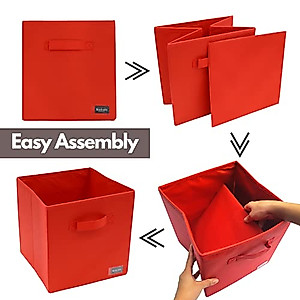 Kleafs 11 inch Storage Cubes, Collapsible Storage Bins, Clothes, Toys and Closet Organizer for Bedroom, Nursery, Playroom, Living Room - 6 pack (Red & Black).