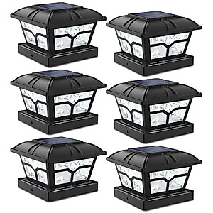 SIEDiNLAR Solar Post Cap Lights Outdoor 2 Color Modes 8 LEDs for 4x4 5x5 6x6 Posts Fence Patio Deck Decoration Warm White & Cool White Lighting Black (6 Pack)