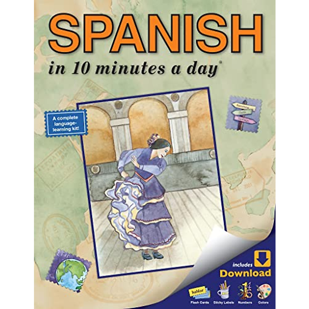 SPANISH in 10 minutes a day: Language course for beginning and advanced study. Includes Workbook, Flash Cards, Sticky Labels, Menu Guide, Software, ... Grammar. Bilingual Books, Inc. (Publisher)