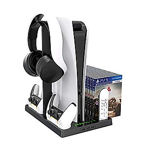 PS5 Vertical Stand Cooling Fan and Controller Charger Console Charging Station Fan Cooler for Playstation 5 PS5 Docking Station, Black