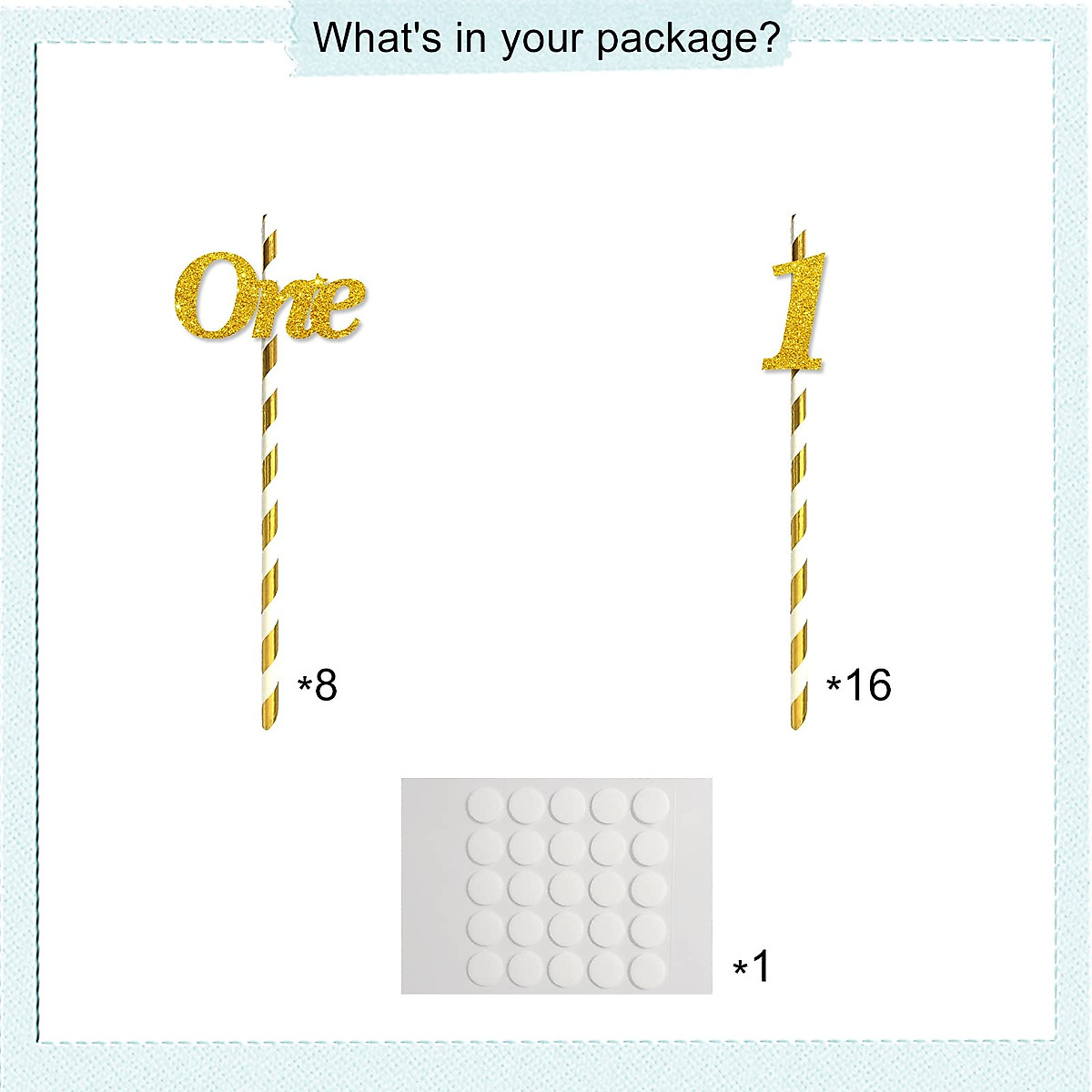 Happy 1st Birthday Straws, Gold Glitter 1 Year Old Paper Straws, 1st Anniversary/Birthday Party Drinking Decorative Straws - 24pcs