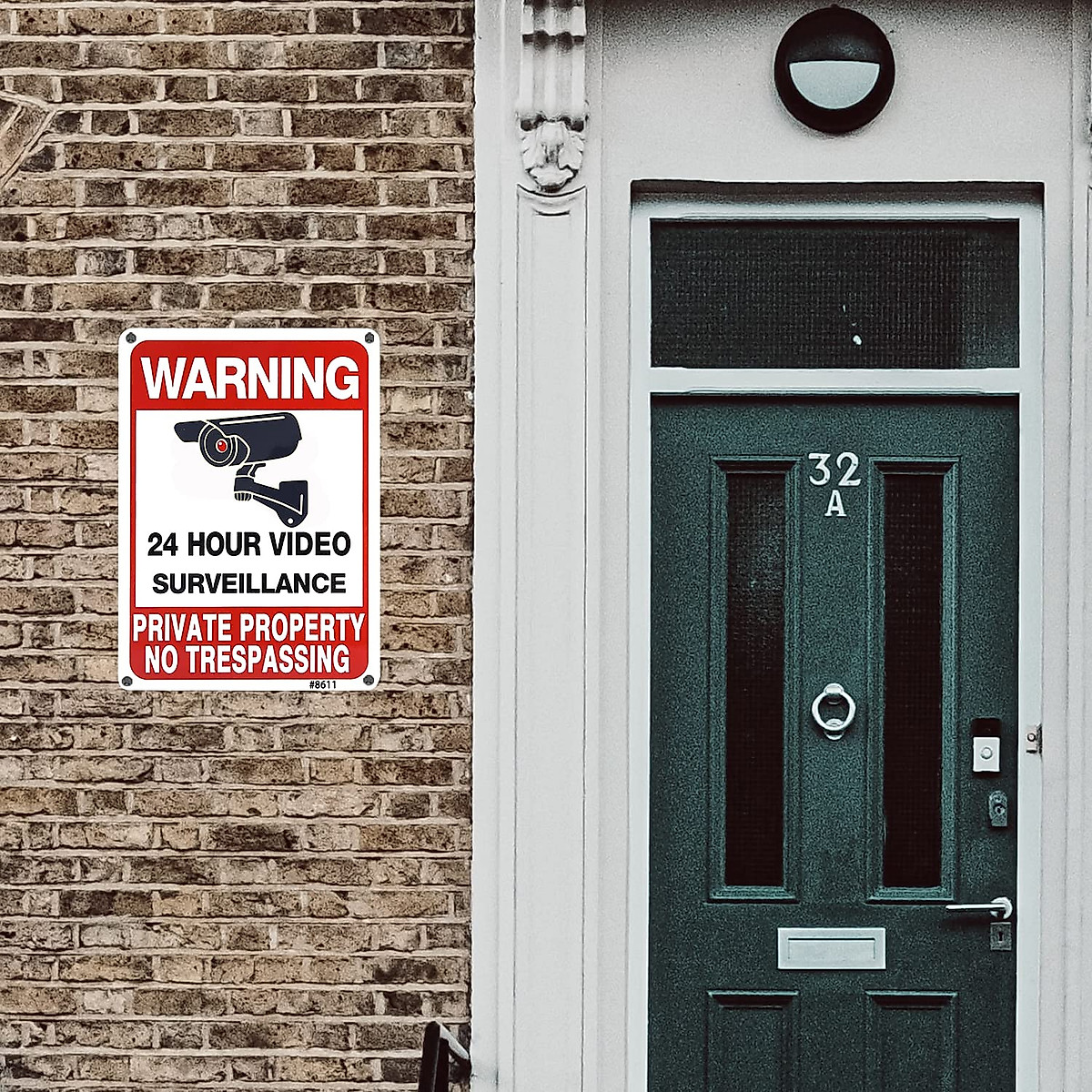 24-Hour Video Surveillance Warning Sign Set of 4 - Aluminum, 10x7 Inches, UV Printed, Deterrent for Private Property Trespassing, No Trespassing Alert Plaque