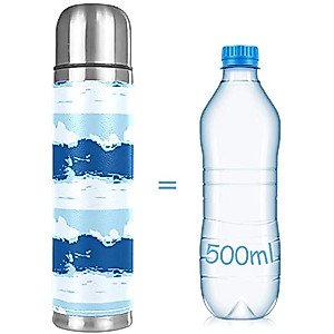 Stainless Steel Leather Vacuum Insulated Mug Blue Wave Thermos Water Bottle for Hot and Cold Drinks Kids Adults 16 Oz
