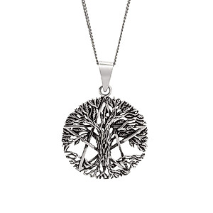 81stgeneration Unisex 925 Sterling Silver Tree of Life Pentacle Pendant Necklace, 18"