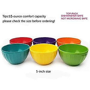 KX-WARE Melamine Fluted Bowls Set with Lids - 6pcs 15 oz Cereal/Prep Bowls, 6 Assorted Color | Break-resistant 100% Melamine Bowls and Plastic Lids | Dishwasher Safe, BPA Free