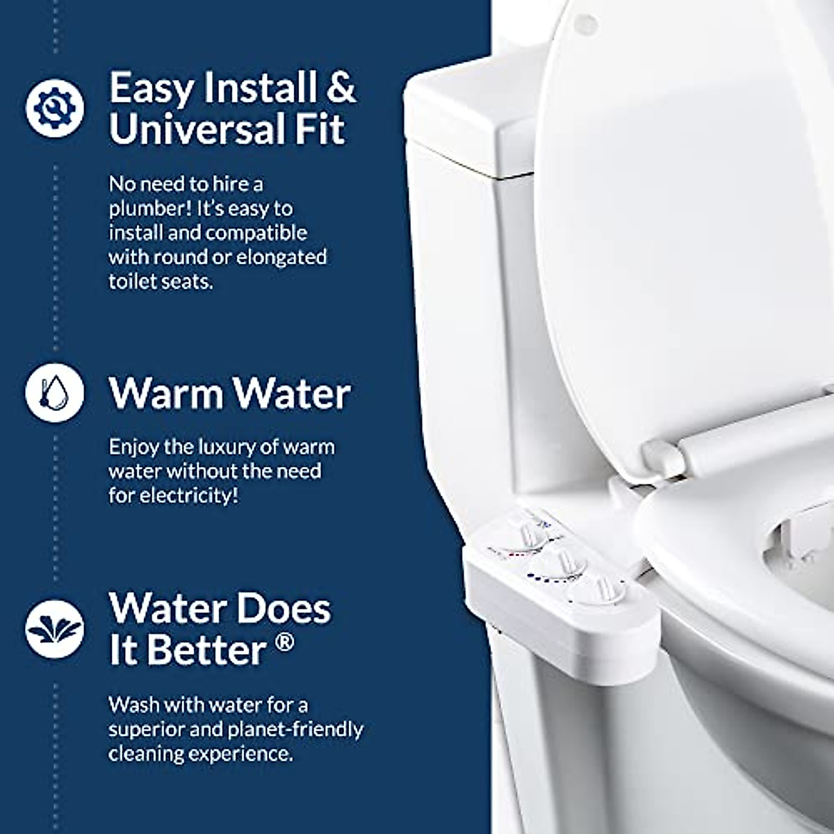 Bio Bidet BB-270 Hot & Cold Freshwater Spray, Non-Electric, Bidet Attachment For Toilet Seat, Posterior & Feminine Wash, Easy Install, White