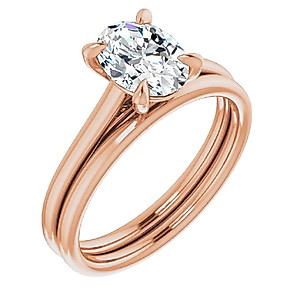 18K Solid Rose Gold Handmade Engagement Ring 2.00 CT Oval Cut Moissanite Diamond Solitaire Wedding/Bridal Ring Set for Women/Her, Perfect Ring Gift for Her