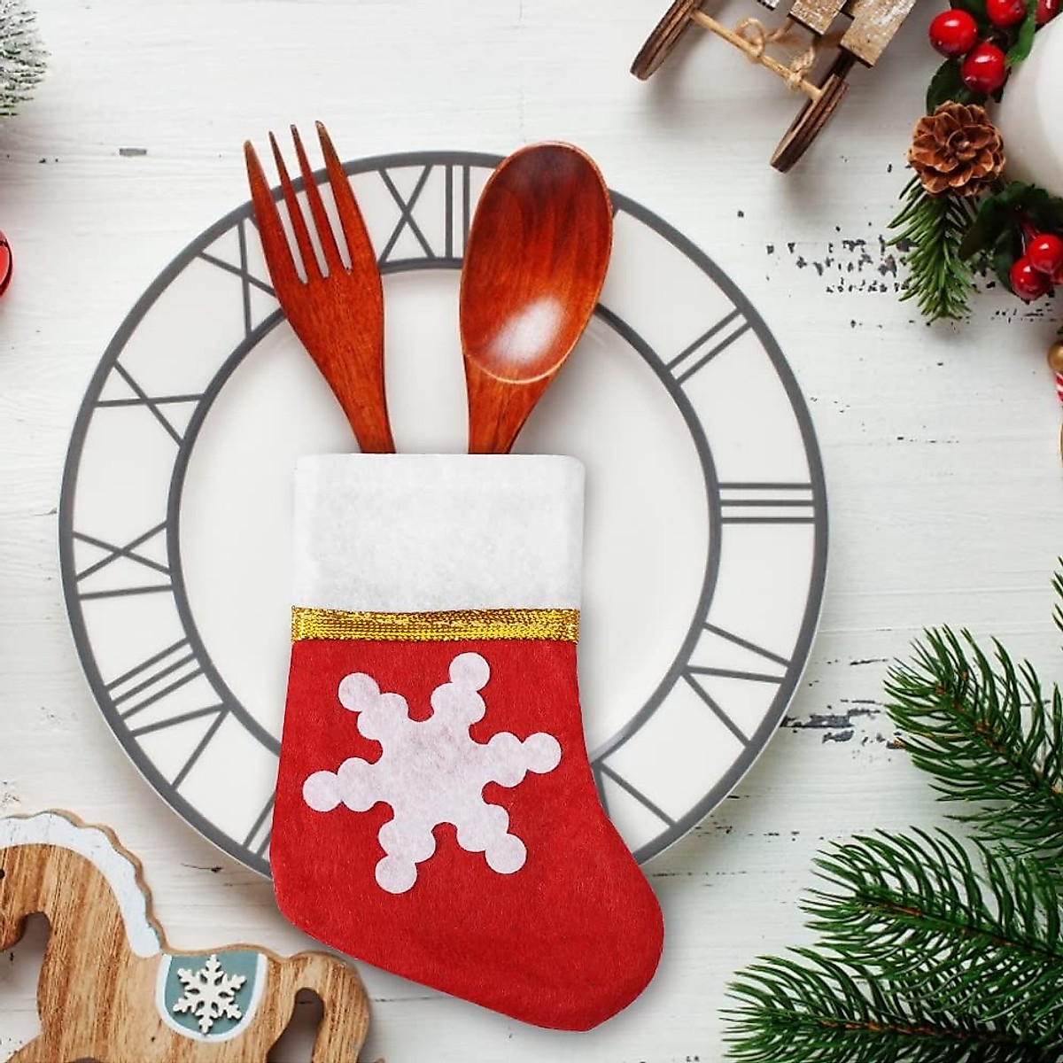 LucyPhy 24 Pack Christmas Mini Stockings Tableware Holders Christmas Socks Decorations Spoon Fork Bag Candy Pouch Bag for Xmas Party Tree Dinner Table Home Ornaments