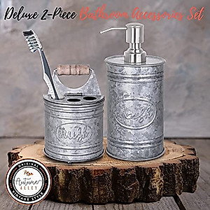 Autumn Alley Rustic Bathroom Accessories Set - Farmhouse Bathroom Soap Dispenser and Toothbrush Holder Set - Western Bathroom Accessories, Farmhouse Decor for Bathroom Countertop, Galvanized Grey