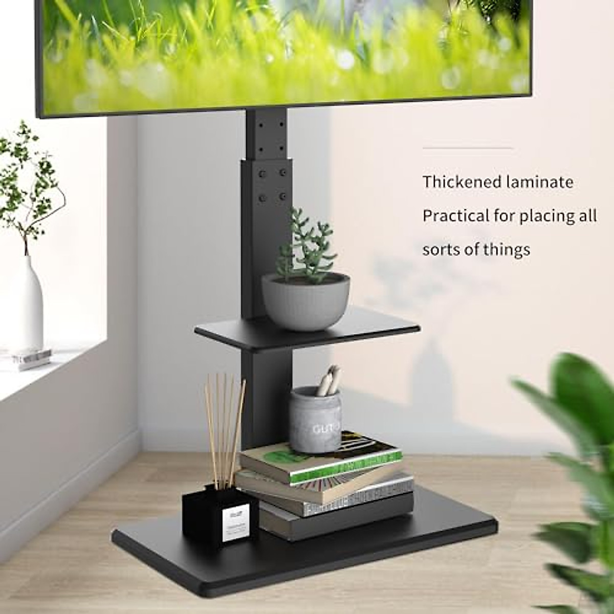 TV Floor Stand with Power Outlet & AV Shelf Universal Tall Corner TV Stand for 32-70 inch TV Viewing Angle Adjustment Height Adjustment Max VESA 600 * 400 Black
