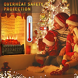 Waleaf Electric Fireplace Logs Set Heater 23", 1500W Freestanding Fireplace Insert with 5 Flame Brightness&Speed Realistic Ember Bed, 8H Timer