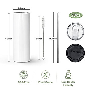 AGH 20 oz Glow in the Dark Sublimation Tumblers | UV Color Changing Sublimation Tumblers | Stainless Steel Vacuum Insulated Straight Skinny Tumblers with Lids and Straws | White to 6 Colors | 6 Pack