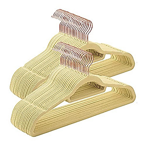 Amiff Beige Velvet Hangers 17.5". Pack of 10 Thin Hangers Non Slip Velvet for Any Clothing Style. Sturdy & Heavy-Duty Velvet Hanger 17.5 Inch Size. Portable Adult Velvet Clothes Hangers