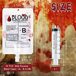 Nuenen 32 Pcs Halloween Blood Bags for Drinking, Vampire Party Drinking Pouches, Juice Puree Bag Reusable Energy Drink Container 8.5oz with Cap for Nurse Graduation Party