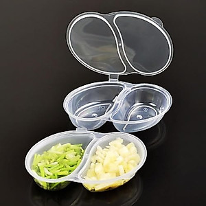 Double Compartment Condiment Container,2 Compartment Snack Containers with Lids,Small Food Storage Containers,Double Compartment Snack Containers for to-go Sauce, Sampling, Travel Snack (Round 150ml)