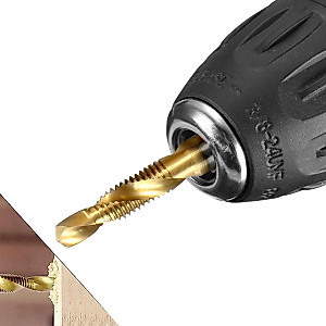 6 Pcs Spiral Tap Drill Bit Set Titanium Coated HSS Fluted Machine Screw Tap Kit, Hex Shank Combination Drill Tap Bit Spiral Screw Tap Set M3-M10, (1 Pack 6 Pcs Silver)