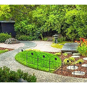 VOTENVO Decorative Garden Fence 18”x 13”x 4 Panel, Iron Fence Garden Landscape Edging Lawn Border Decorative Gardening Fence for Flower Bed, Pets, Outdoor (4 Pack-Black) (18in x 7ft)
