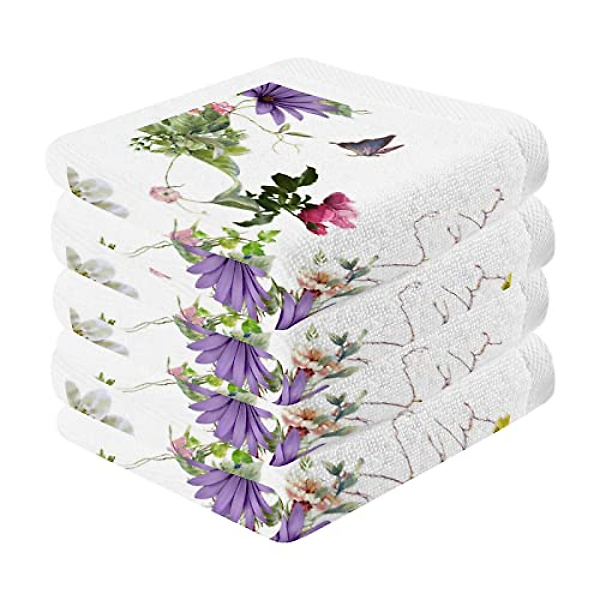 xigua Butterfly Flowers1 Wash Cloths 4 Pack - 12 x 12 Inch Super Soft Washcloths for Your Face and Body - 100% Cotton Highly Absorbent Baby Face Towel