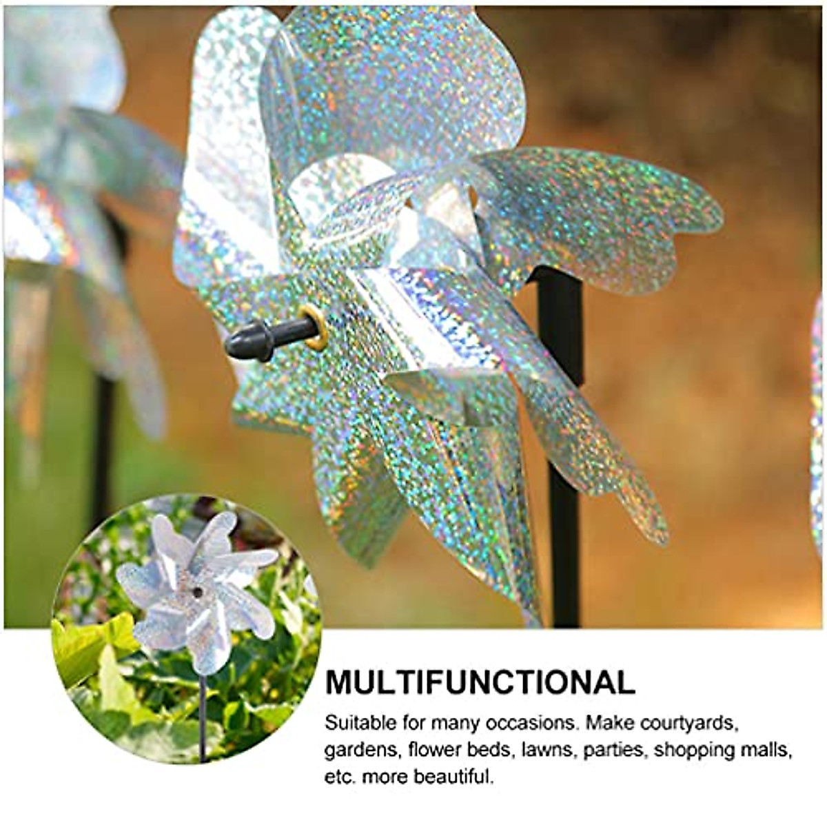 generic 4pcs Reflective Pinwheels Birds Deterrent Bird Devices Bird Windmill High Reflection Pinwheels Bird to Keep Bird, Pigeons, Seagulls Away Garden