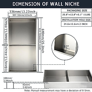 Stainless Steel Shower Niche 24" X 12",No Tile Needed Wall Niche Double Shelves,Recessed Niche Shower Shelf for Bathroom Storage