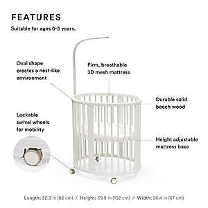 Stokke Sleepi Mini Bundle, White - Includes Crib/Bed, Mattress & Drape Rod - Suitable for Ages 0-5 Years Old - Adjustable & Stylish