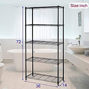 5-Tier Wire Shelving Unit NSF Height Adjustable Metal Storage Shelves, 1250 LBS Load Capacity, 36"x14"x72" Large Heavy Duty Commercial Grade Steel Utility Layer Shelf Rack Organizer for Kitchen Garage