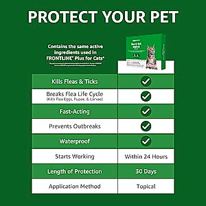 Amazon Basics Flea and Tick Topical Treatment for Cats (over 1.5 lbs), 6 Count (Previously Solimo)